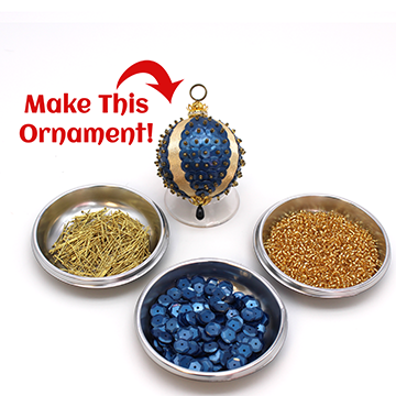 DIY Sequin Ornament KIT - King's Blue. Gold with Navy Blue Satin Sequin ...